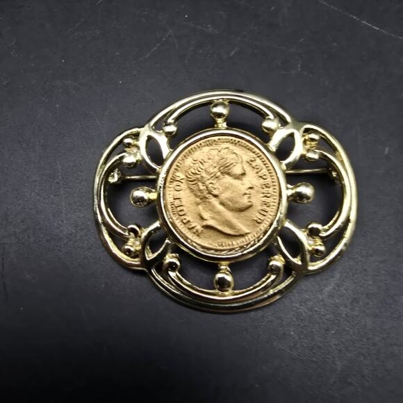 Unknown | Jewelry | Vintage Faux Coin Brooch Gold Tone Emperor Napoleon ...